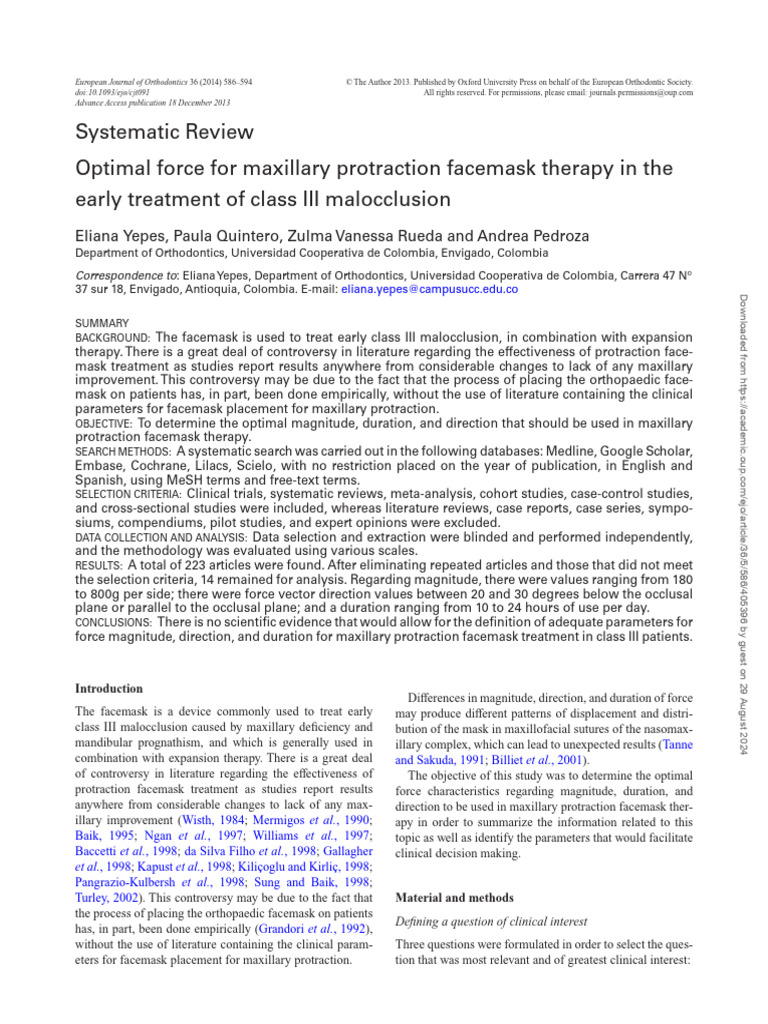 7 - Optimal Force For Maxillary Protraction Facemask Therapy in The ...