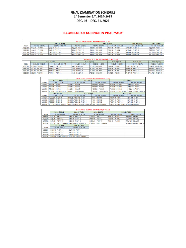 Final Exam Schedule S.Y. 2024-2025 | PDF