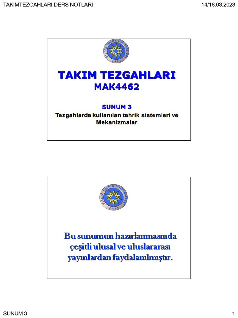 Takim Tezgahlari Ders Notlari Sunum 3 | PDF