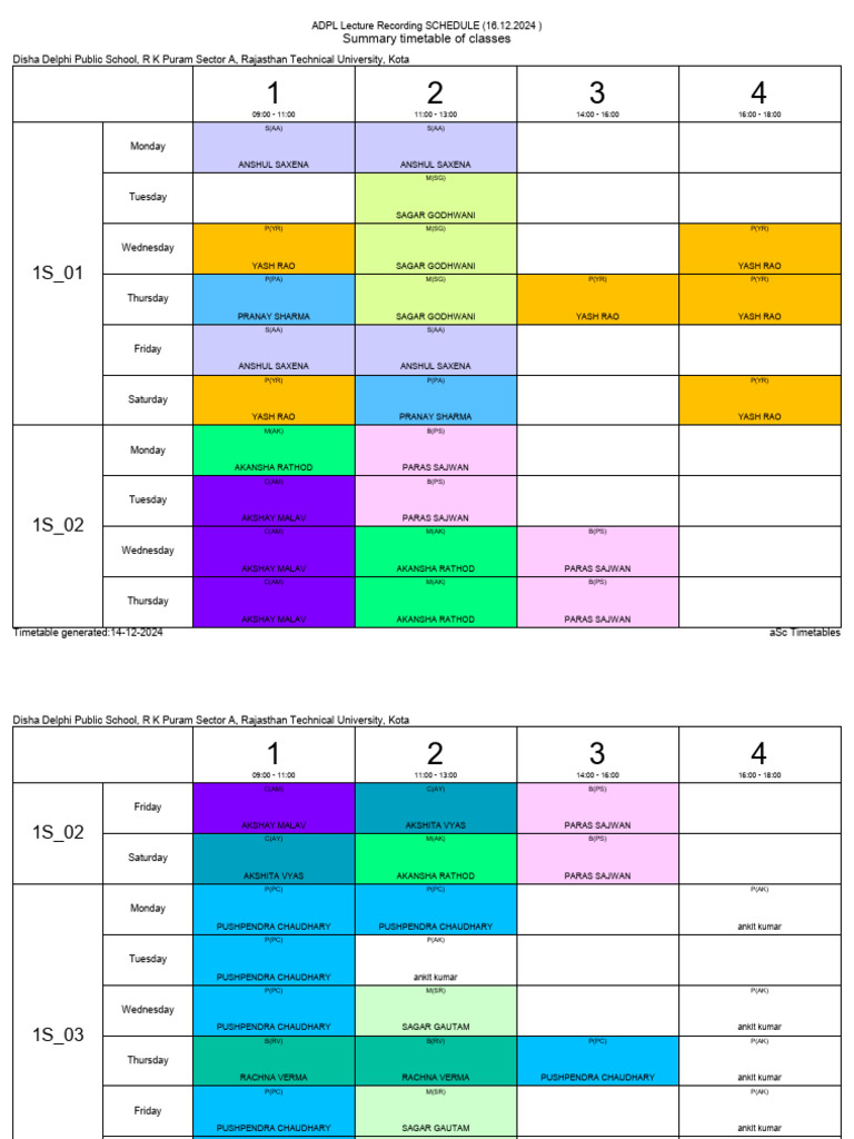 Recording Schedule Batch Wise (16-12-2024) | PDF