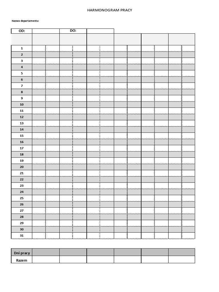 Miesieczny Grafik Pracy Darmowy Wzor PDF | PDF