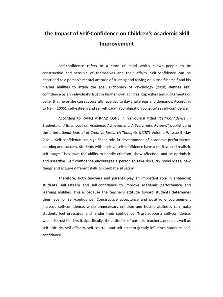 The Impact of Self-Confidence On Children's Academic Skill Improvement ...