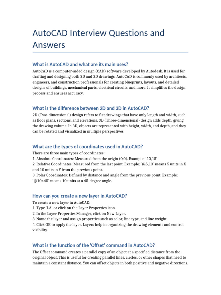 AutoCAD Interview Preparation | PDF | Auto Cad | Computer Aided Design