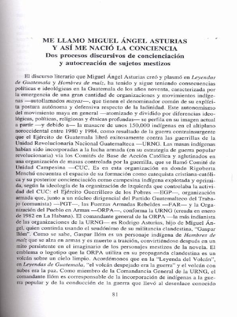 Me Llamo Miguel Ngel Asturias... de Mario Roberto Morales | PDF