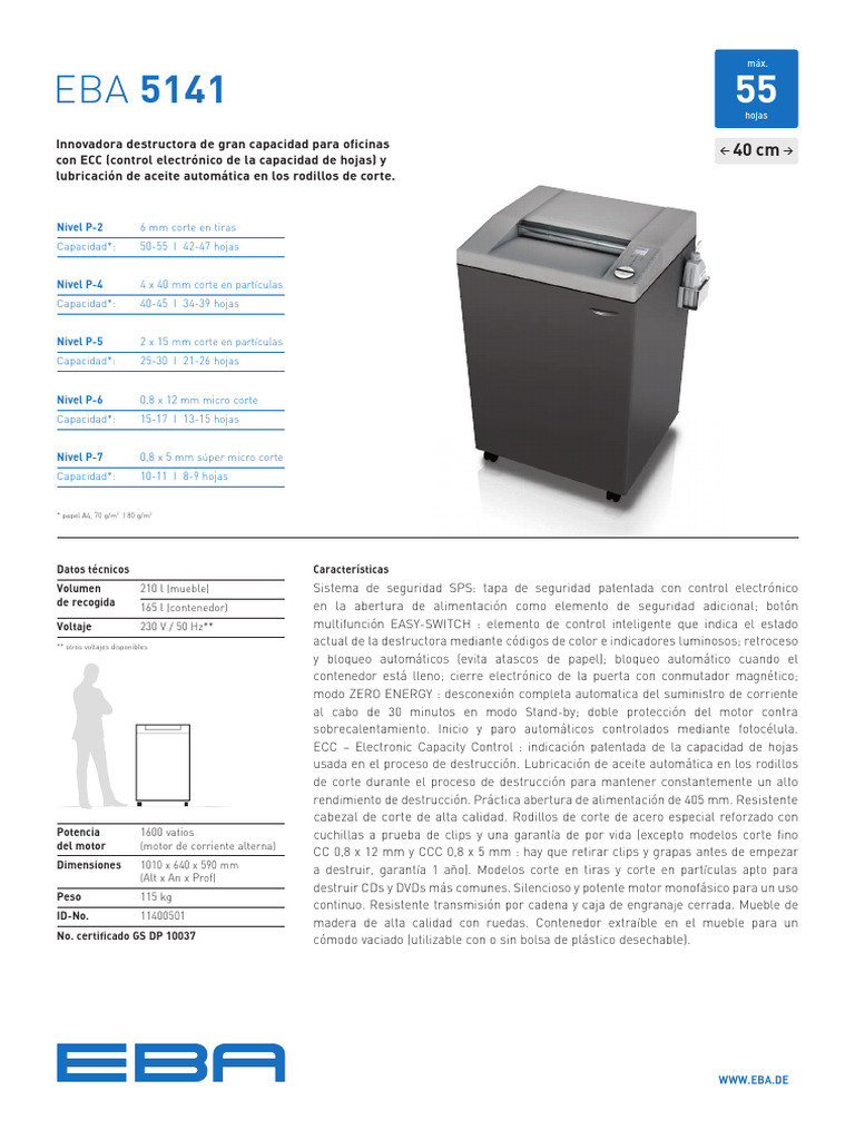 Destructora EBA 5141: Innovación y Seguridad | PDF