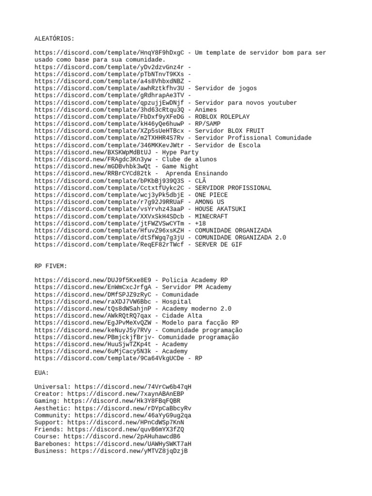 Discord Server Templates Collection | PDF
