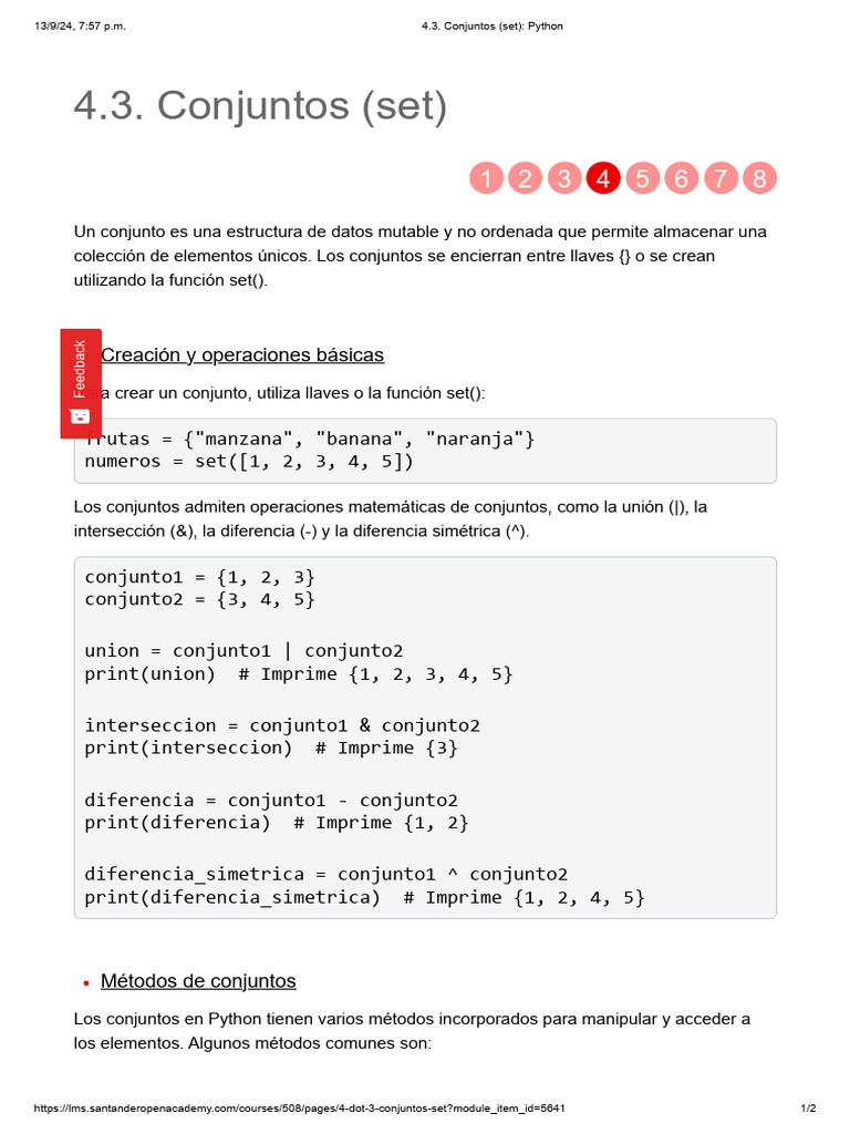 4.3. Conjuntos (Set) - Python | PDF | Python (lenguaje de programación) | Ingeniería de software