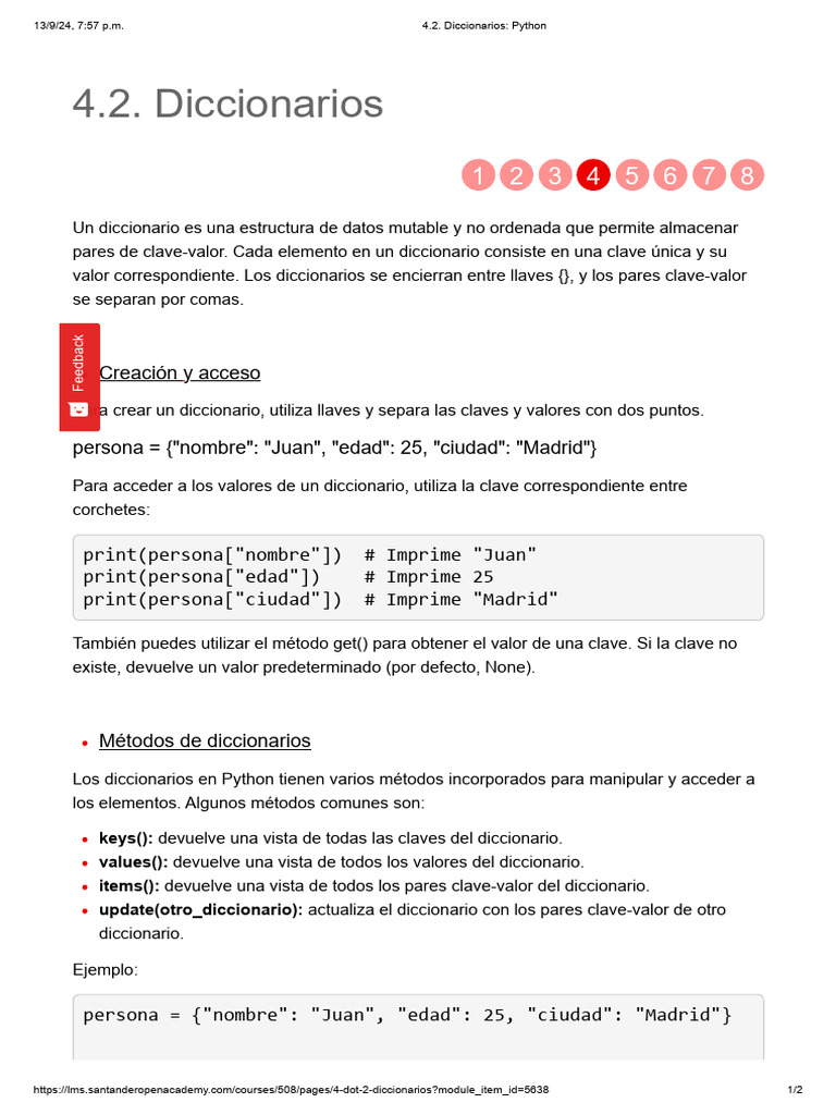 4.2. Diccionarios - Python | PDF | Python (lenguaje de programación) | Objeto (informática)