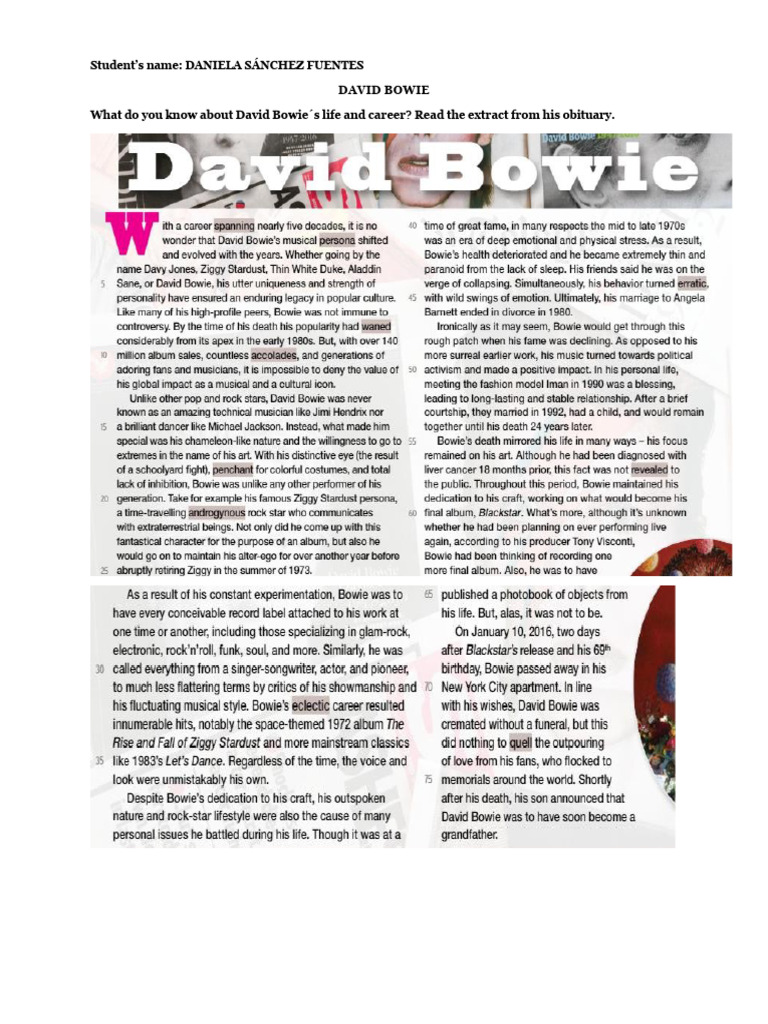 Reading Activity-David Bowie (2) 2 | PDF