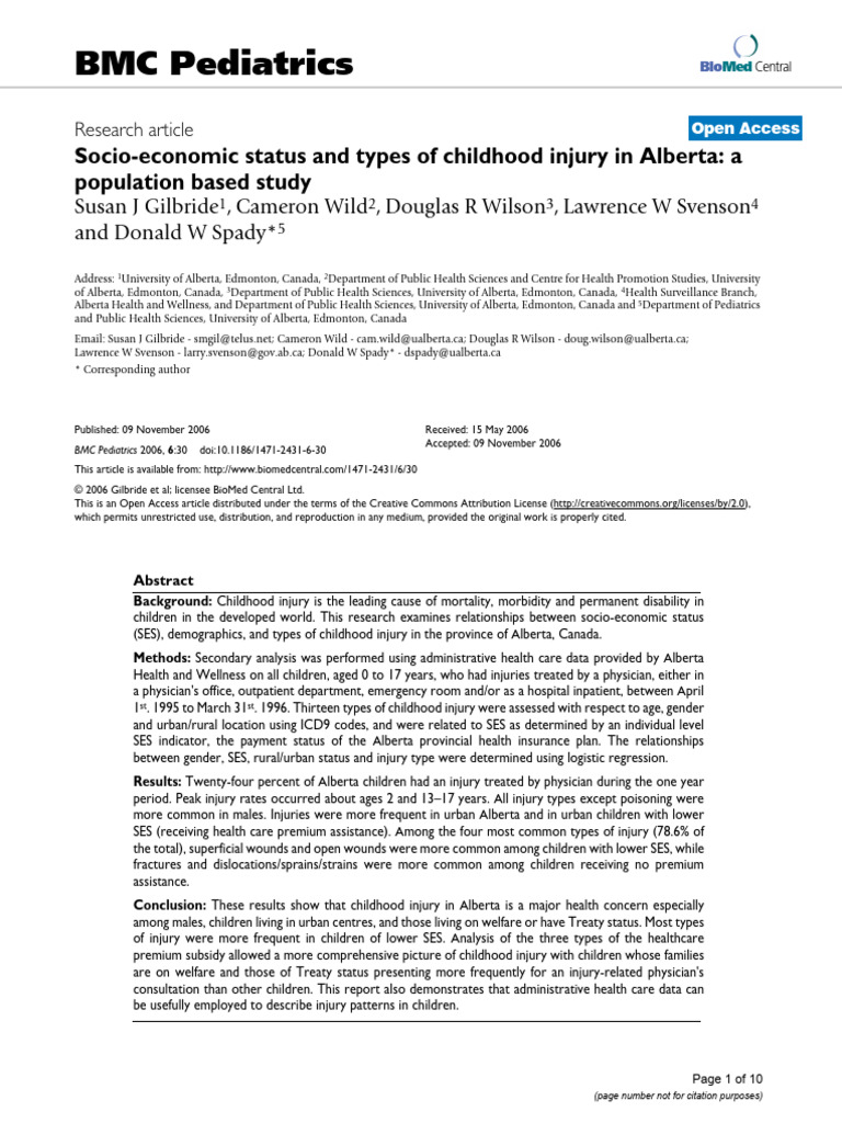 Child Inj and Socioeconmic | PDF | Socioeconomic Status | Hospital