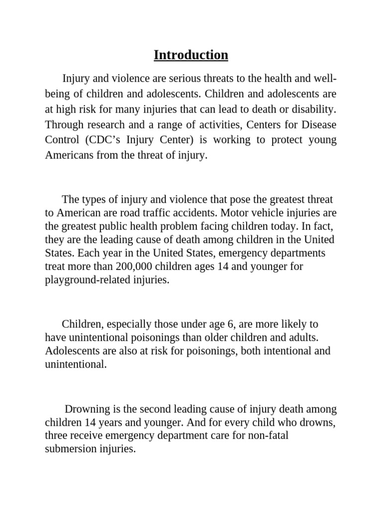Injury and Violence Are Serious Threats To The Health and Well | PDF ...