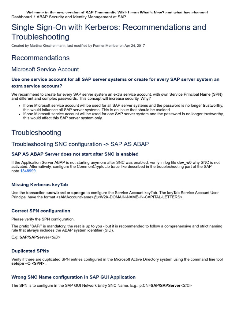 Single Sign-On With Kerberos - Recommendations and Troubleshooting - Security and Identity ...