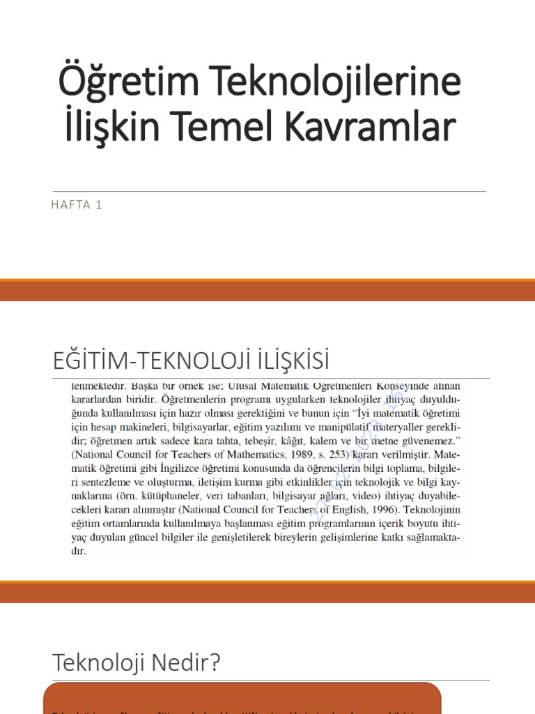Hafta 1 - Öğretim Teknolojilerine İlişkin Temel Kavramlar | PDF