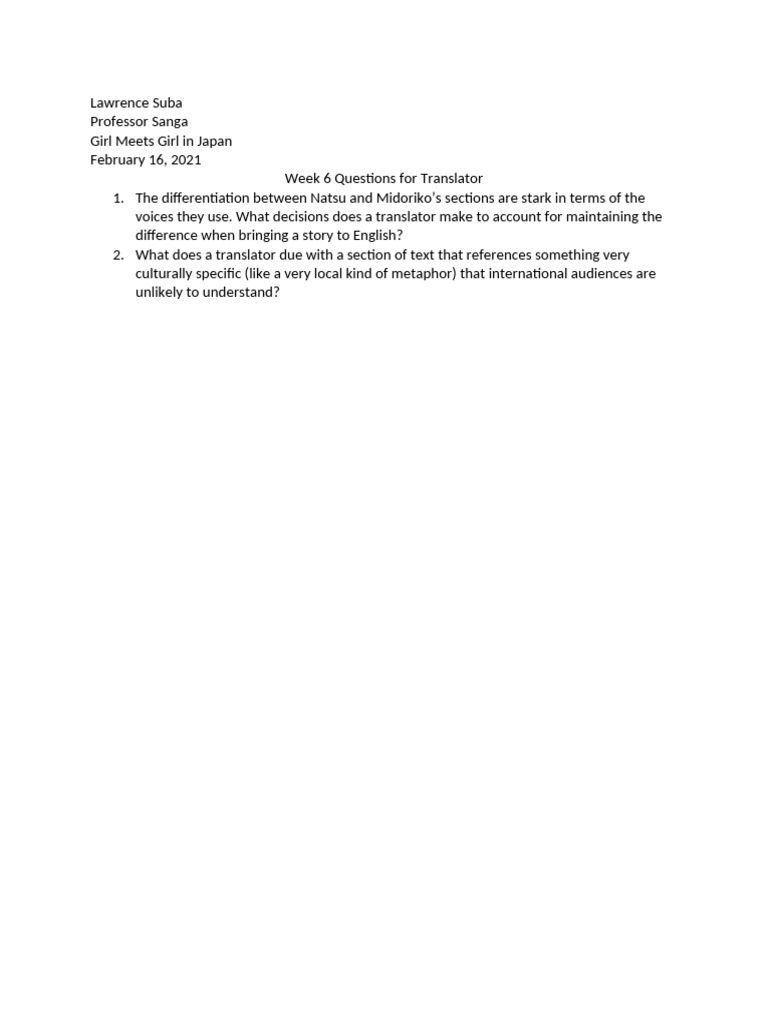 Week 6 Questions For Translator | PDF