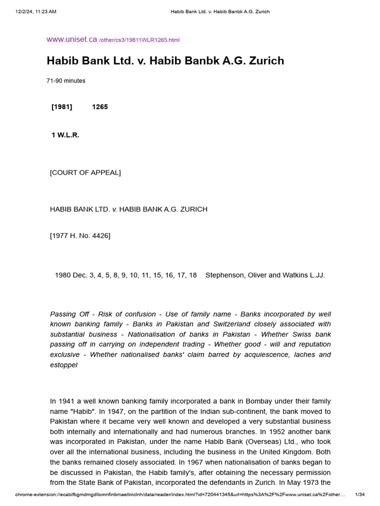 Habib Bank Ltd. v. Habib Banbk A.G. Zurich | PDF | Burden Of Proof (Law ...