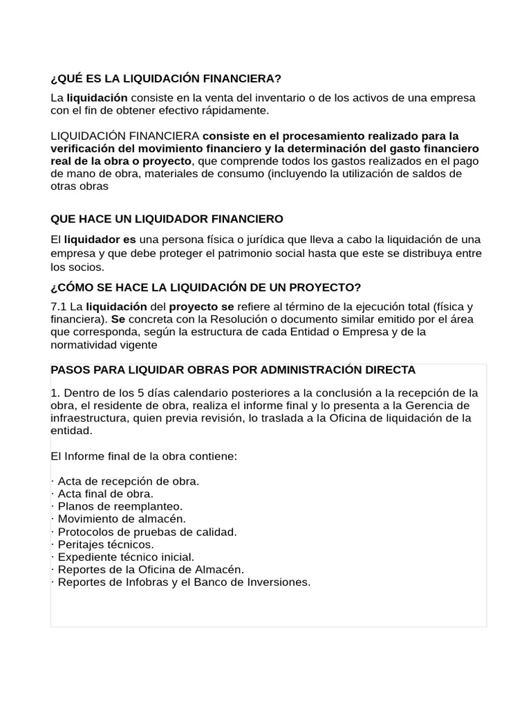 Qué Es La Liquidación Financiera | PDF | Contabilidad | Liquidación