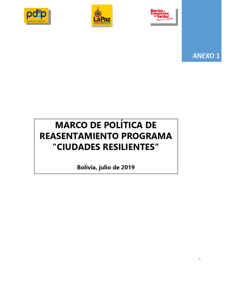 Marco de Politica de Reasentamiento Programa Anexo Una | PDF | Pobreza ...