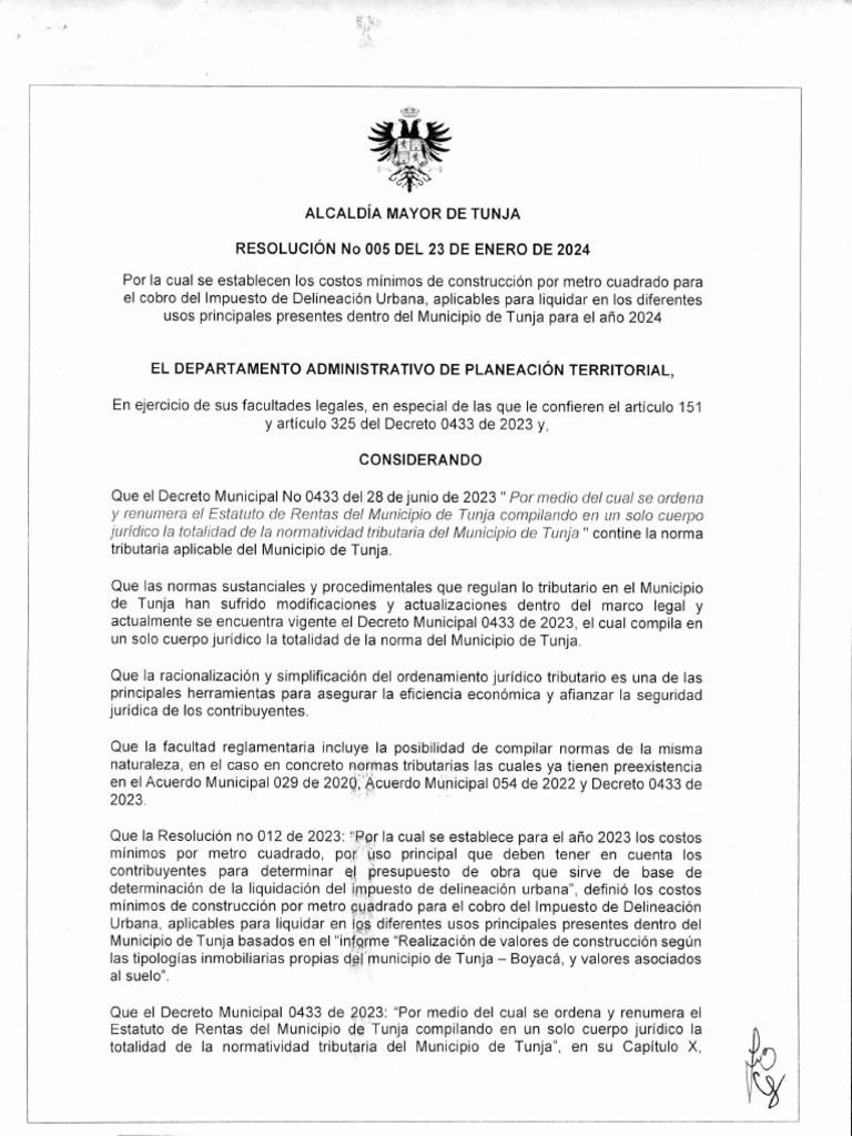 Resolucion No 005 de 23ene2024 | PDF | Presupuesto | Impuestos
