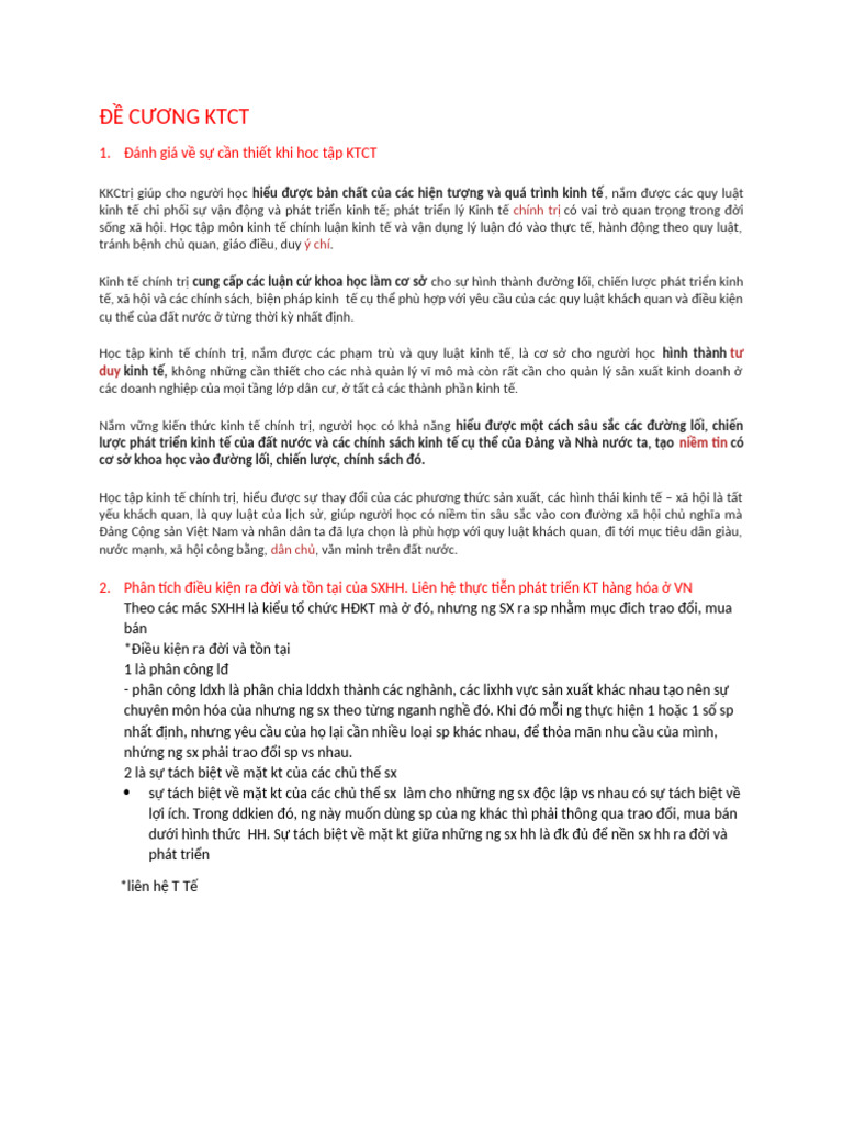 ĐỀ CƯƠNG KTCT | PDF