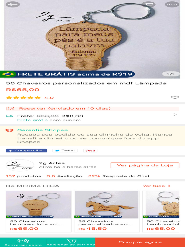 50 Chaveiros Personalizados em MDF Lâmpada Shopee Brasil | PDF