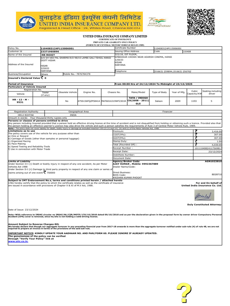 9531 AJ | PDF | Insurance | Receipt