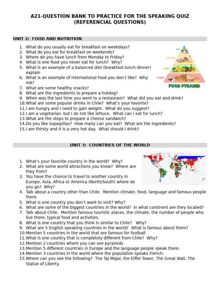 A21-Question bank to practice for the speaking quiz educandus | PDF