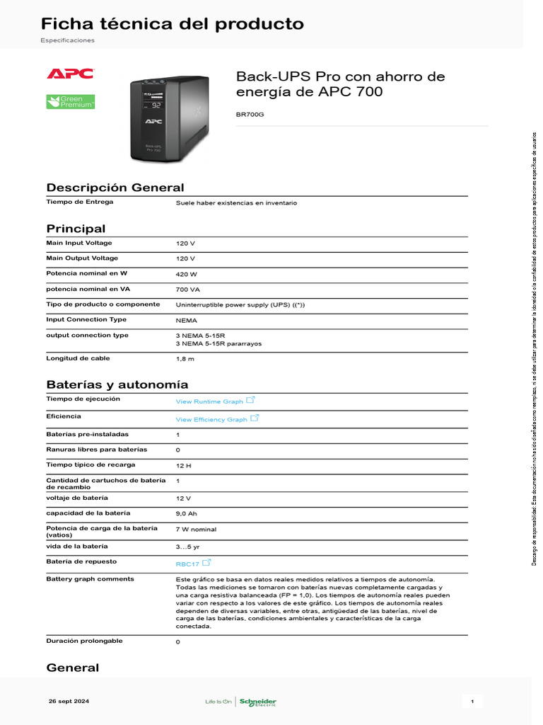 Schneider Electric - BackUPS-Pro - BR700G | PDF | Metrología | Cantidad