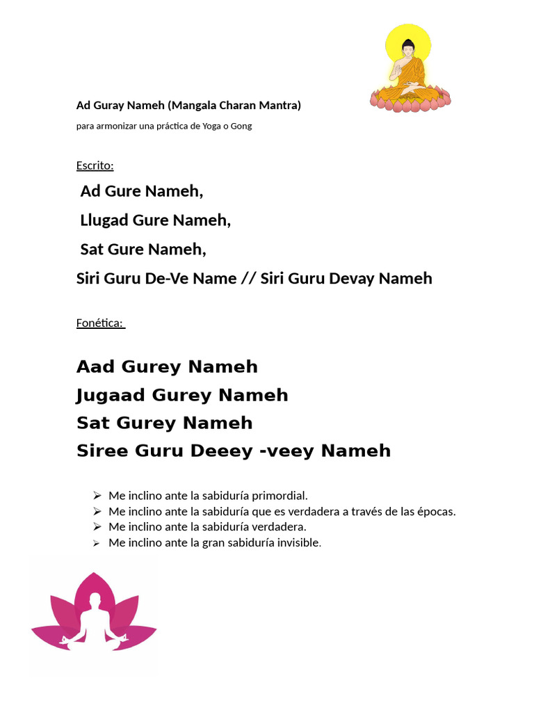 Mantra Aad Guray Nameh para Yoga | PDF
