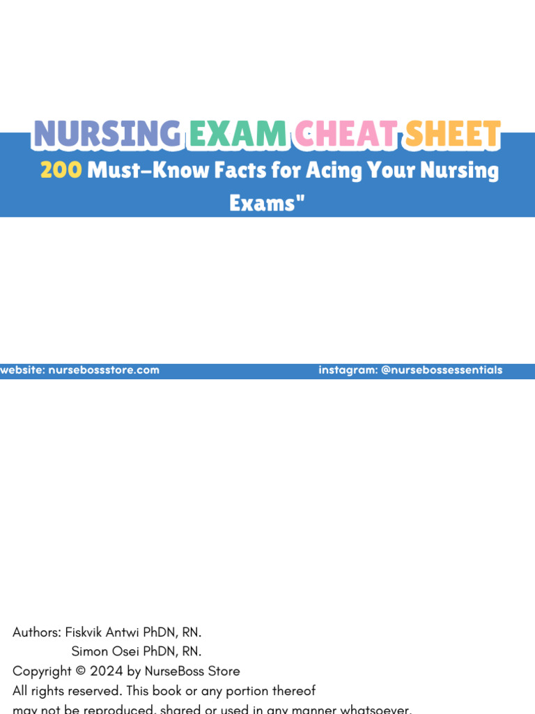 Nursing Exam Cheat Sheet | PDF | Diseases And Disorders | Medical ...