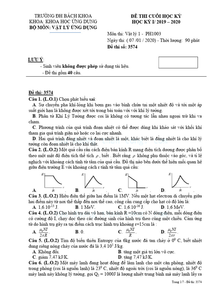 Vat-Ly-1 - De-Thi-Cuoi-Hoc-Ky-I - 2019 - 2020-3574 - (Cuuduongthancong - Com) | PDF