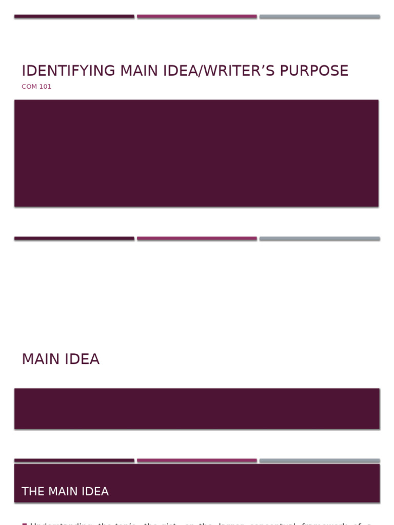 Main Idea and Writer's Purpose Guide | PDF | Reading Comprehension ...