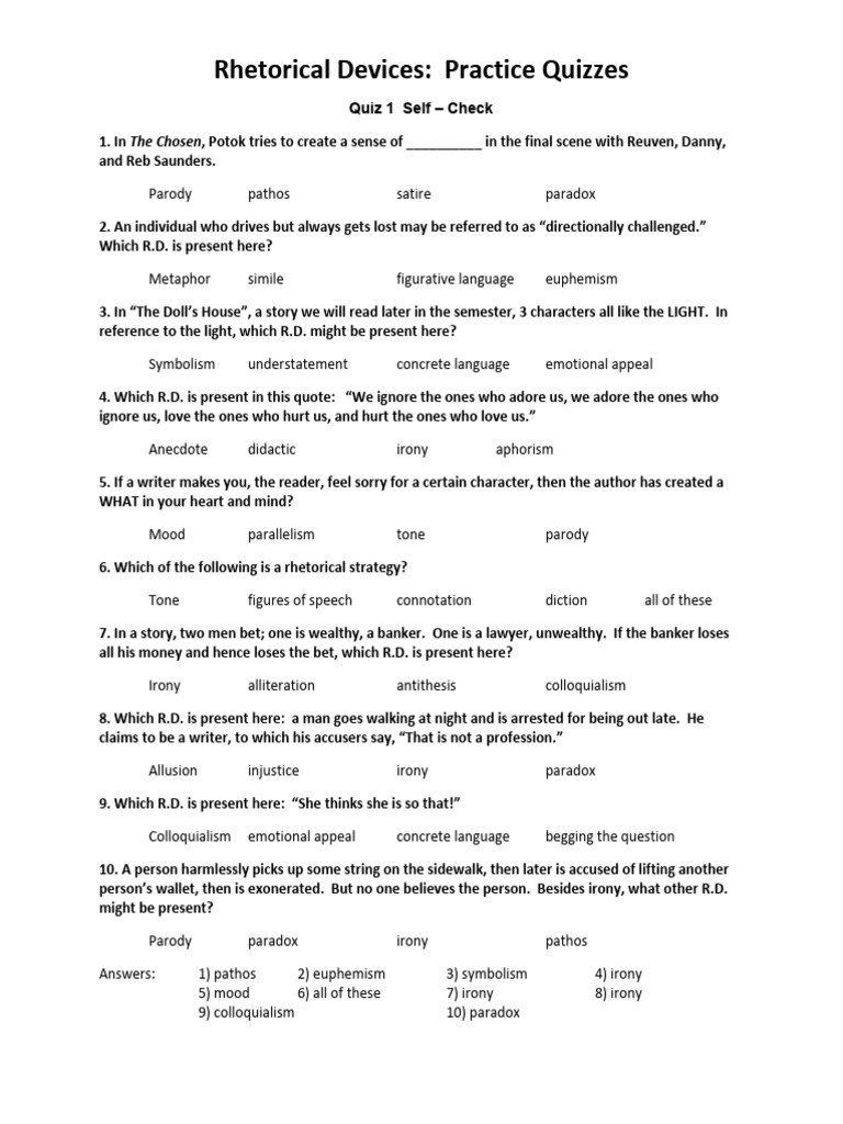Rhetorical Devices Self Checks | PDF | Irony | Rhetorical Techniques