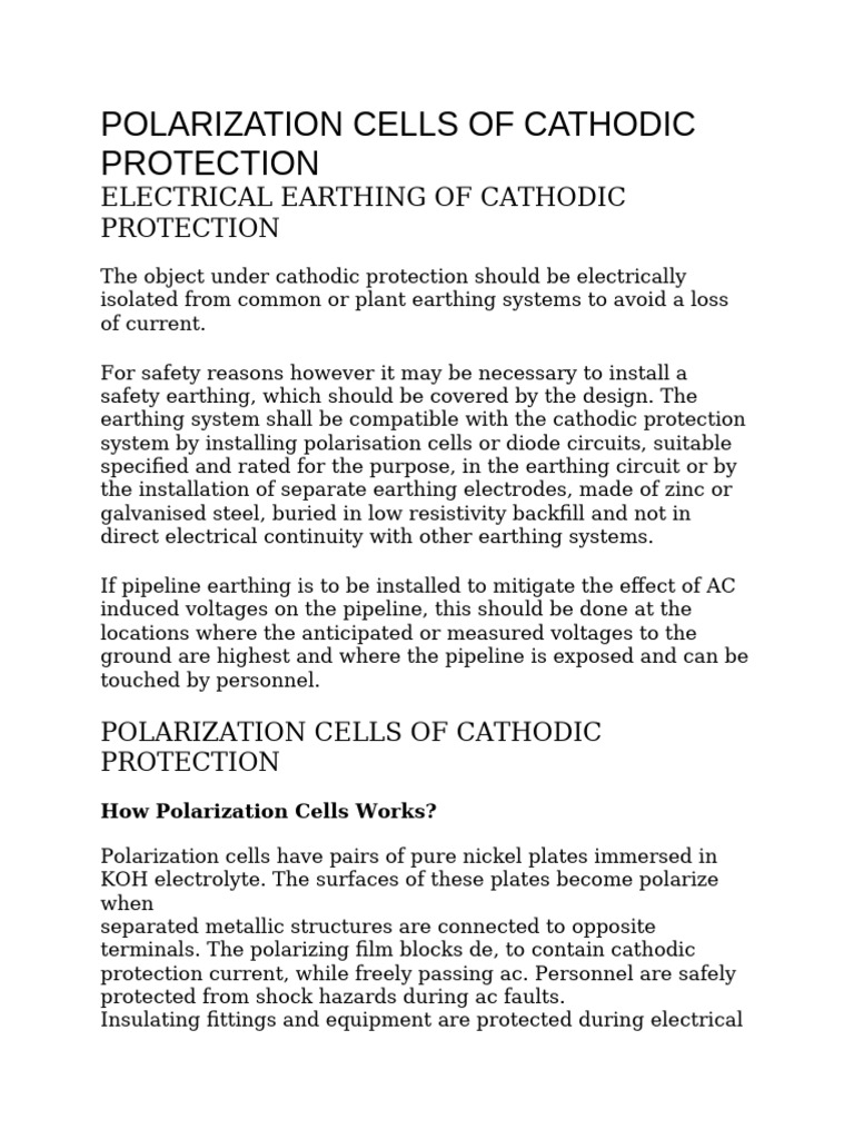 Polarization Cells of Cathodic Protection | PDF | Cathode | Electrical ...