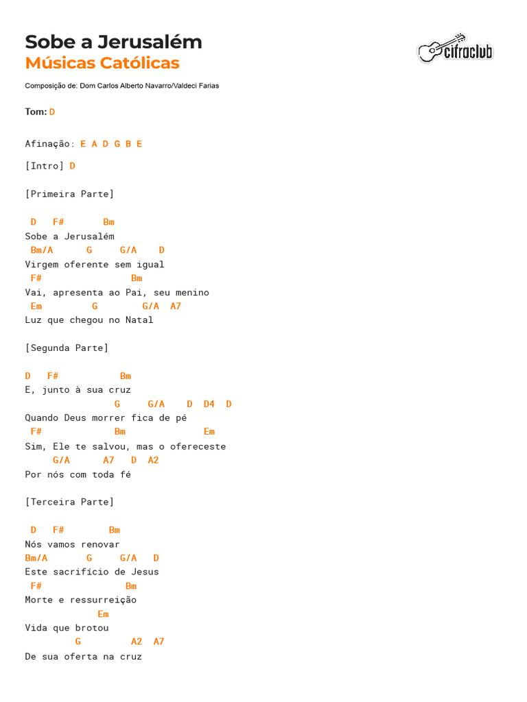 Cifra Club - Músicas Católicas - Sobe A Jerusalém | PDF
