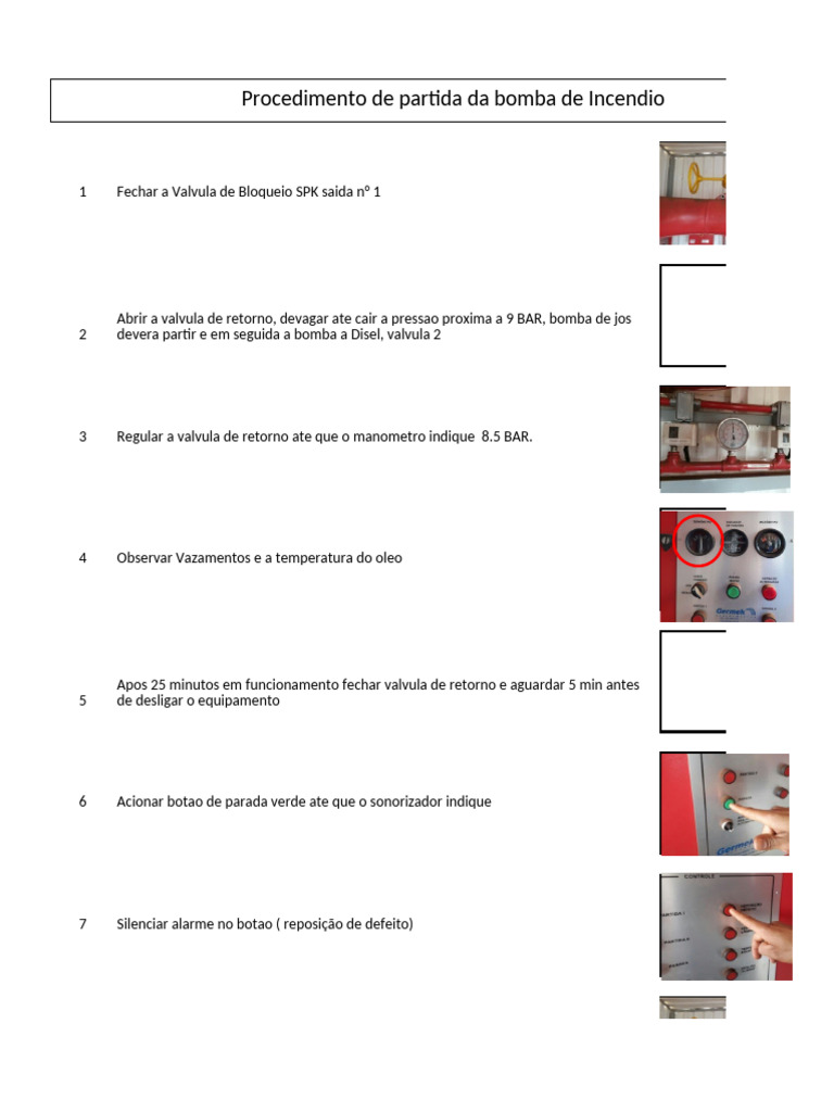 Procedimento de Partida de Bomba de Incêndio | PDF | Válvula
