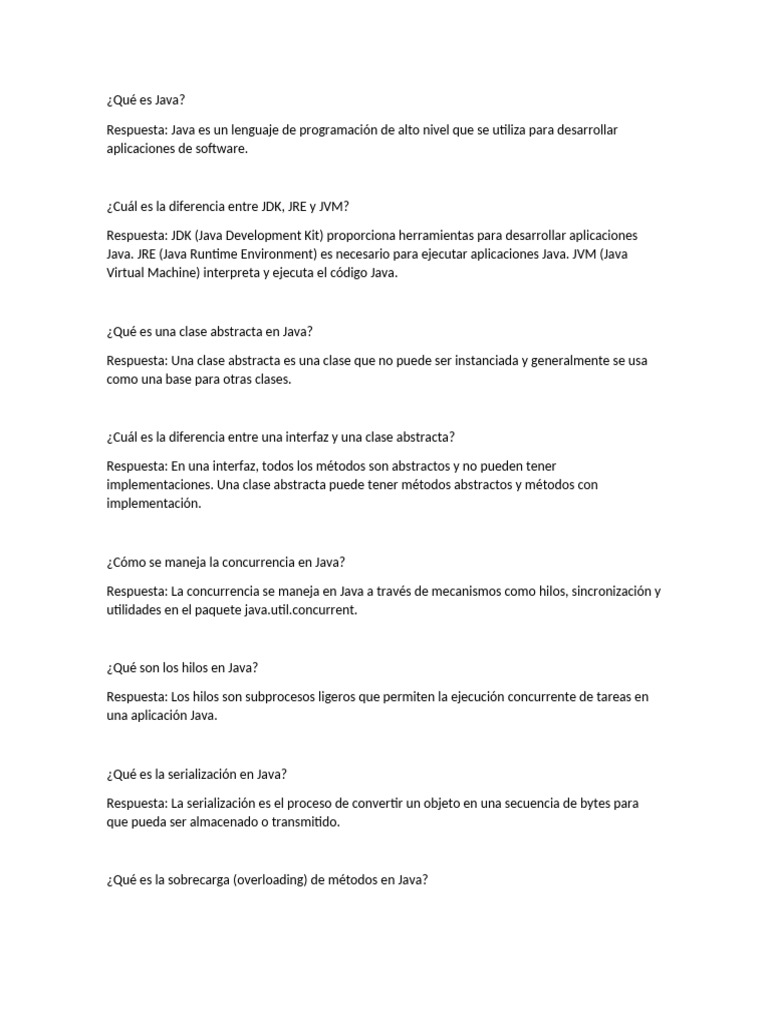 Preguntas para Entrevista Java | PDF | Java (lenguaje de programación) | máquina virtual de Java
