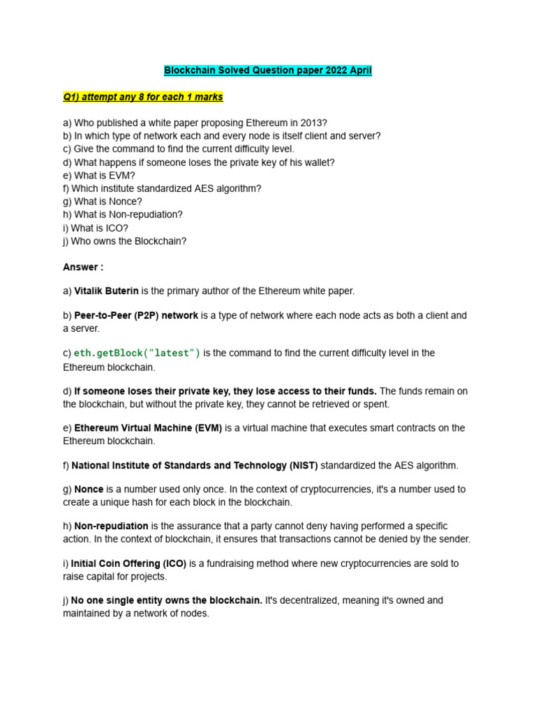 Blockchain Solved Question paper | PDF | Key (Cryptography) | Encryption