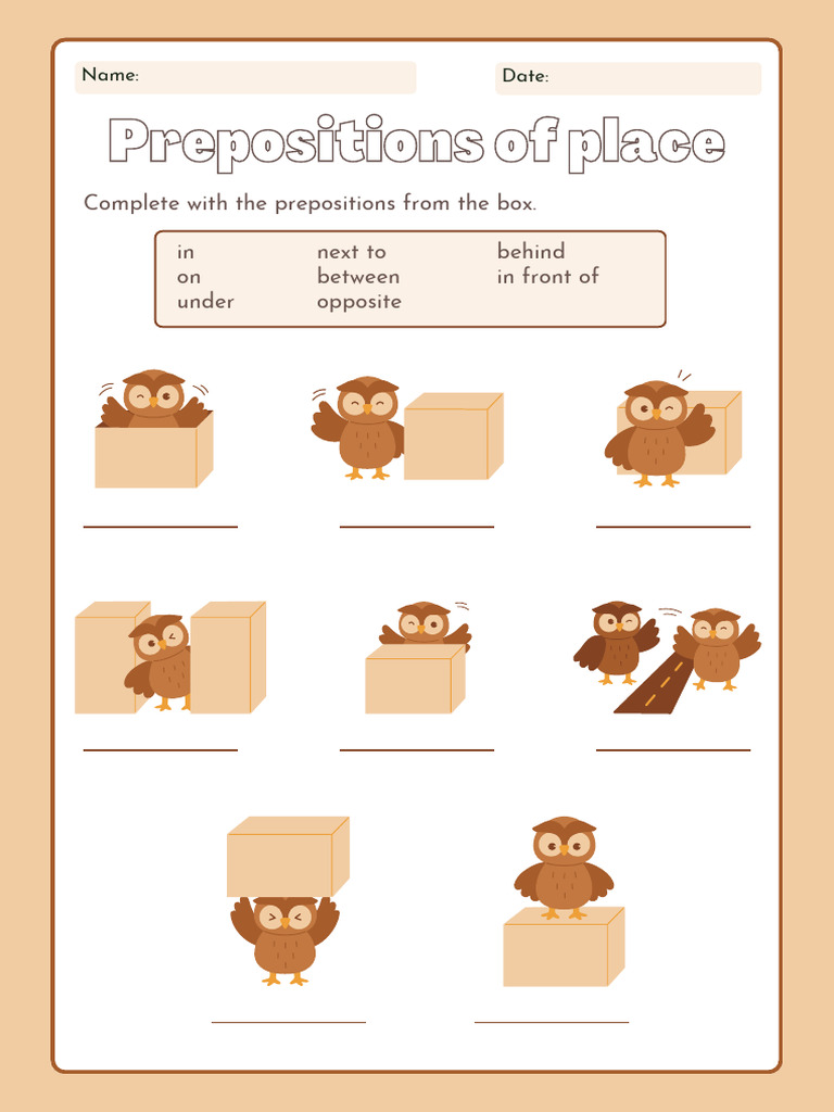 Prepositions of Place Worksheet | PDF
