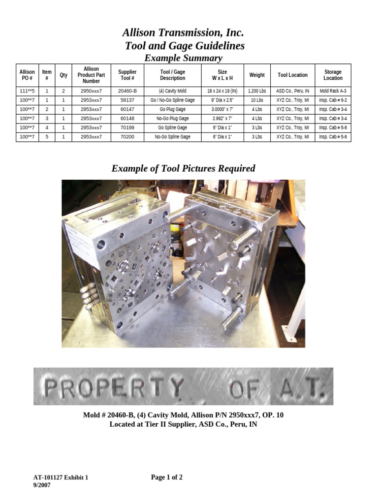 At 101127 1 Exhibit I Tool Gage | PDF