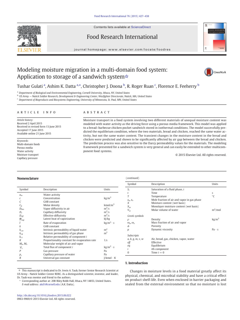 Modeling Moisture Migration in A Multi - Domain Food System: Application To Storage of A ...