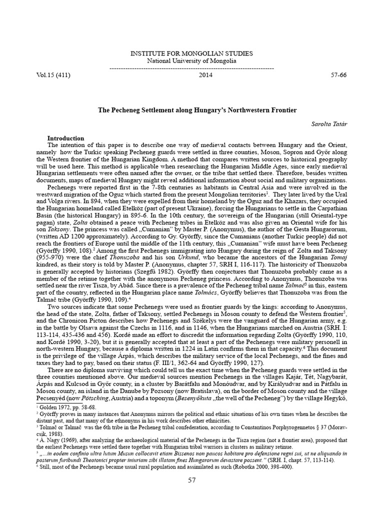 Vol15 The Pecheneg Settlement Along Hungarys Northwestern Frontier ...