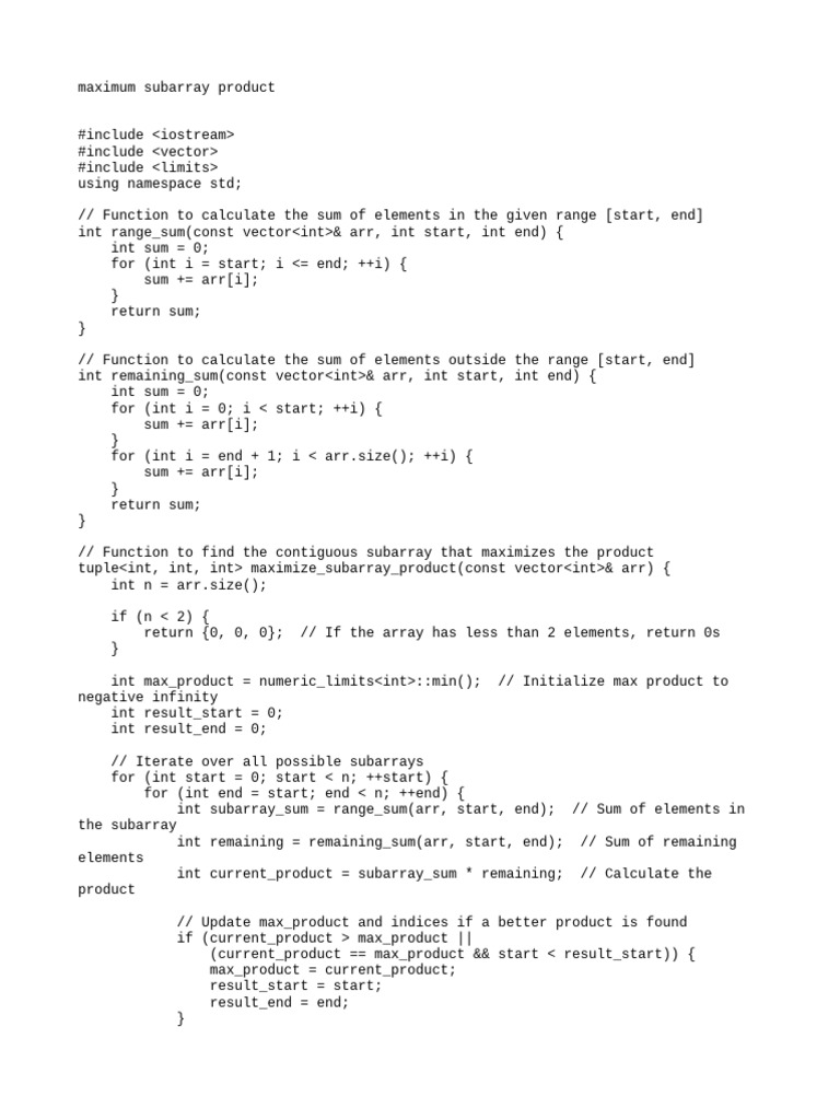 Maximum Subarray Product | PDF