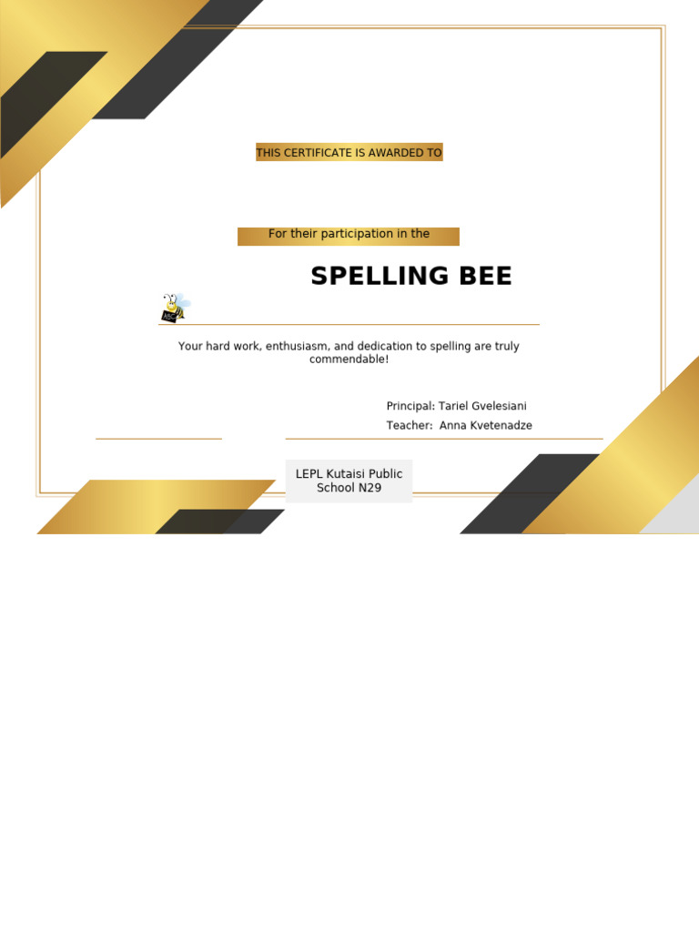 CERTIFICATE of spelling bee participation | PDF