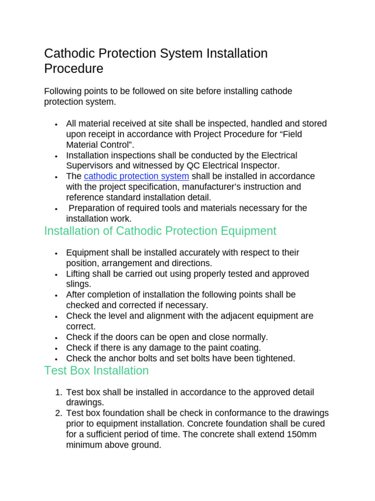 Cathodic Protection System Installation Procedure | PDF | Anode | Electrode