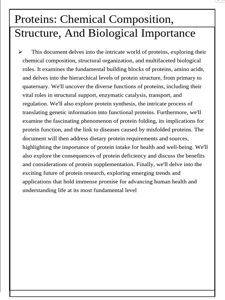Proteins Chemical Composition Structure and Biological Importance | PDF ...