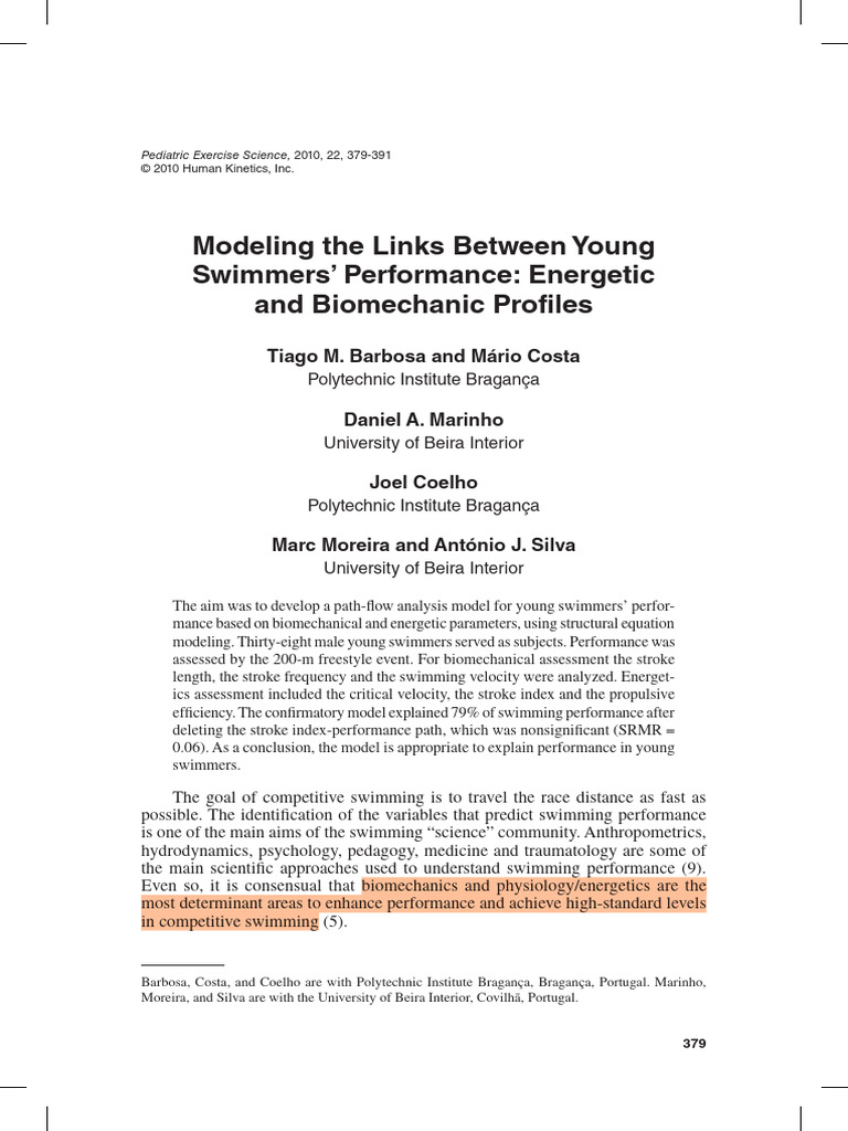 Barbosa Et Al (2010) Modeling The Links Between Young Swimmers ...