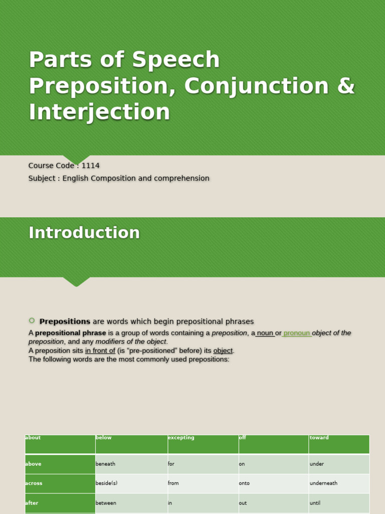 5.Preposition, Conjunction and Interjection | PDF | Preposition And Postposition | Semantic Units