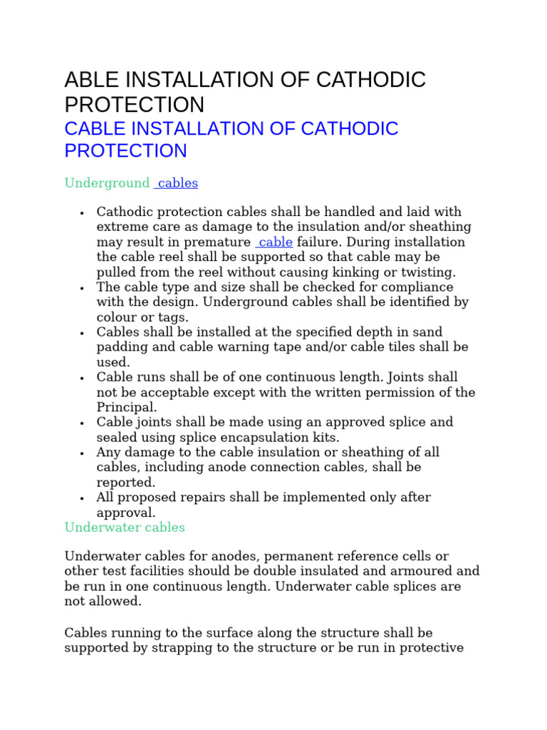 CABLE INSTALLATION OF CATHODIC PROTECTION | PDF | Electrical Connector ...