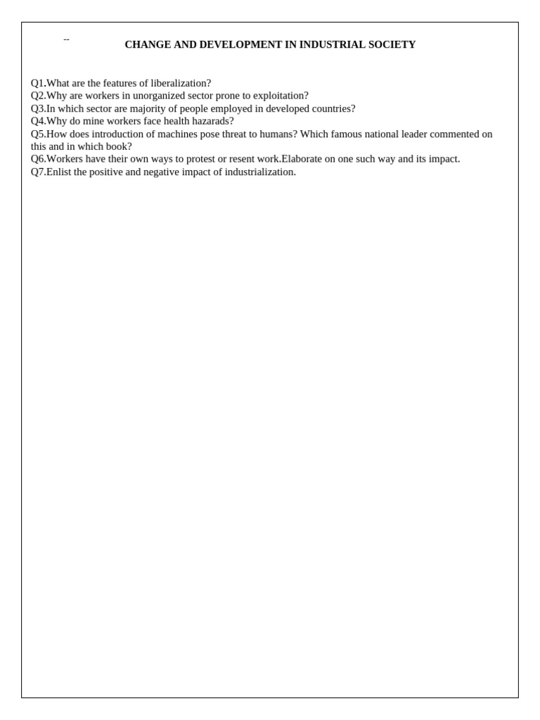 Practice Questions Change and Development in Industrial Society | PDF