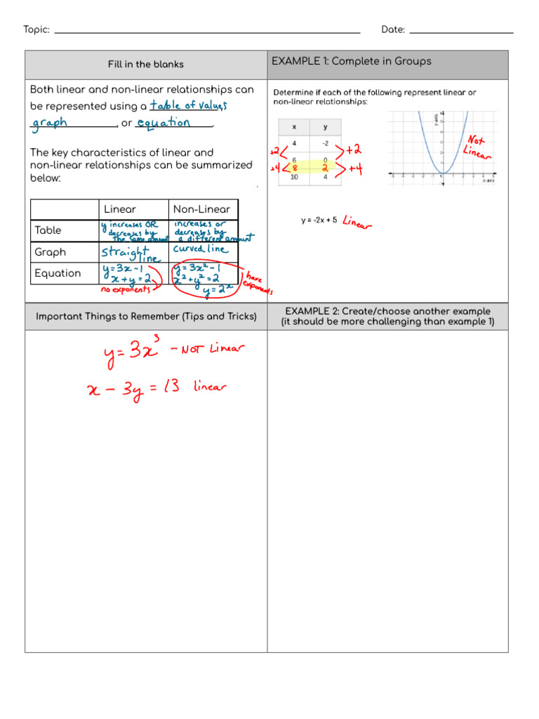 3.1 Intro to Linear Relations Note_HW FILLED | PDF